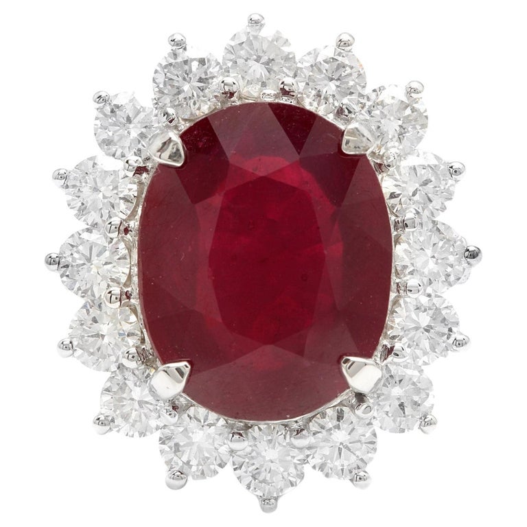 8.20 Carats Red Ruby and Diamond 14K Solid White Gold Ring For Sale at ...