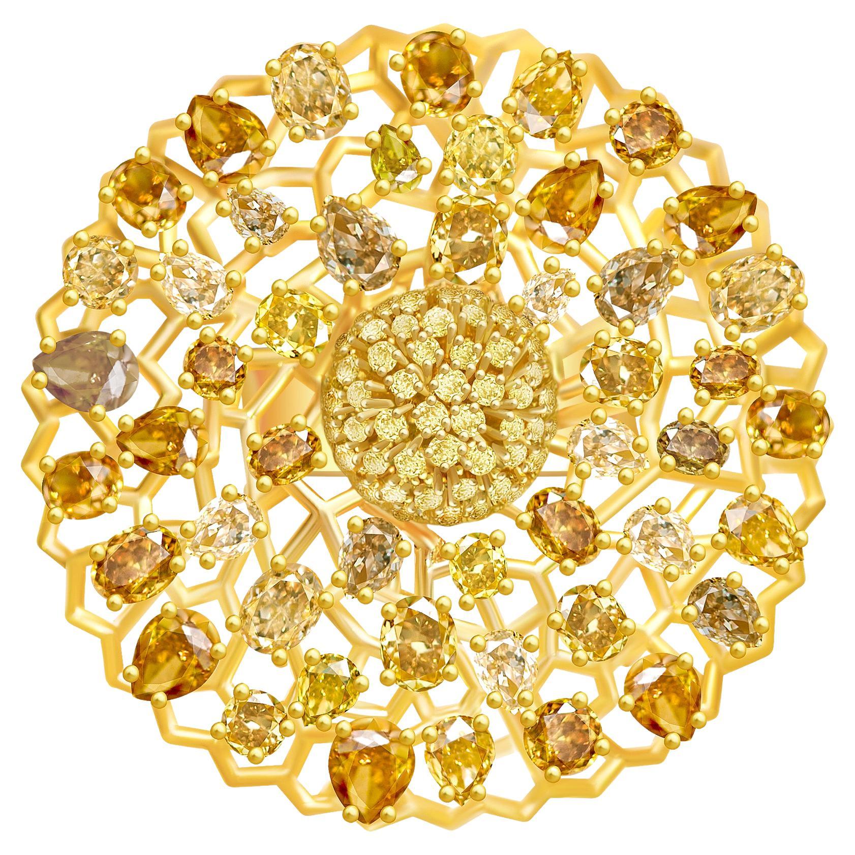 18 Karat Gold 2.54 Carat Fancy Yellow and Diamond Solitaire Cluster ...