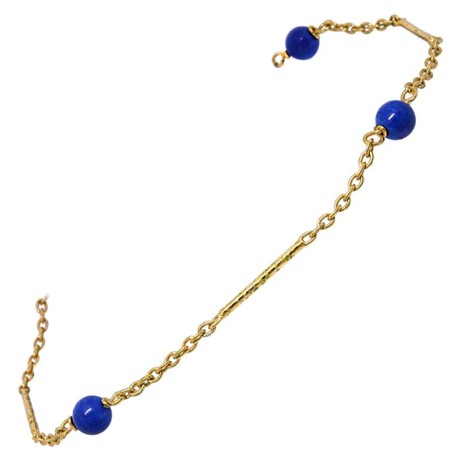 835 Golden Silver Bracelet with Lapis Lazuli Stones at 1stDibs