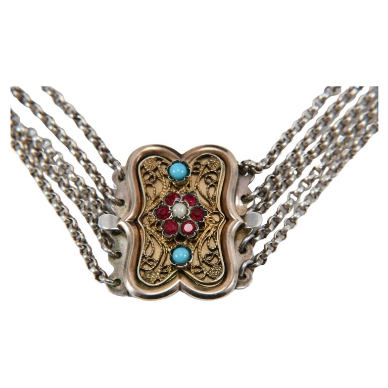 835 Silver Goitre Chain with Gold Plating and Glass Embellishments 1H87 ...