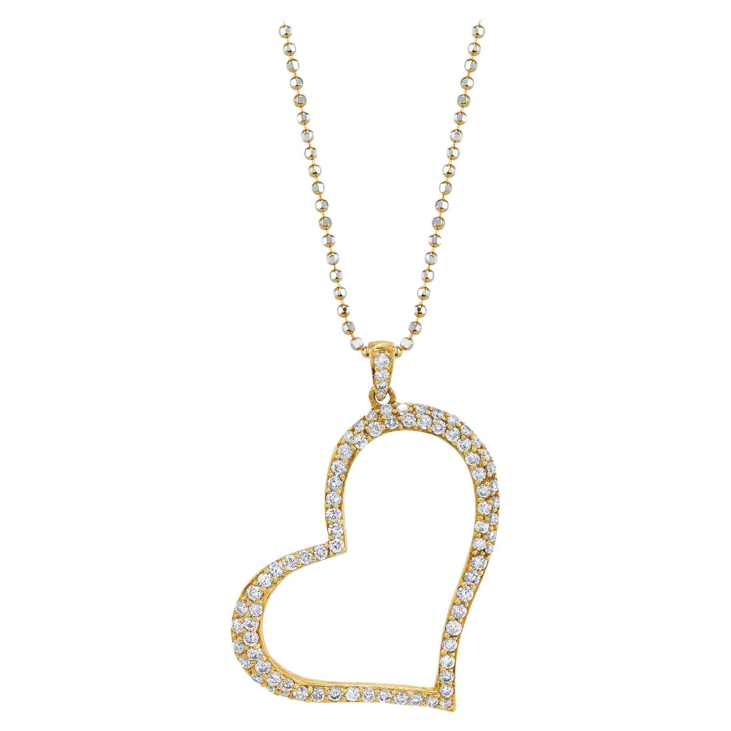 Pave Diamond Platinum Heart Pendant Necklace at 1stDibs
