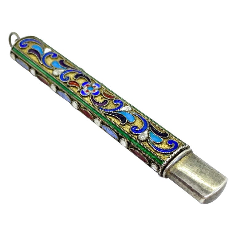 84 Silver Russia Enamel Pencil Case Pendant For Sale at 1stDibs