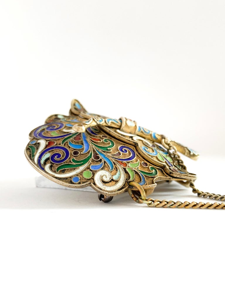 84 Silver Russia St.Petersburg Enamel Scimitar Brooch For Sale at 1stDibs