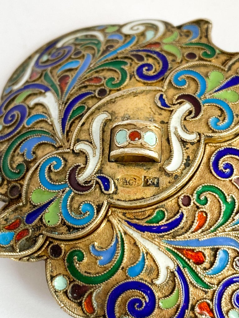 84 Silver Russia St.Petersburg Enamel Scimitar Brooch For Sale at 1stDibs