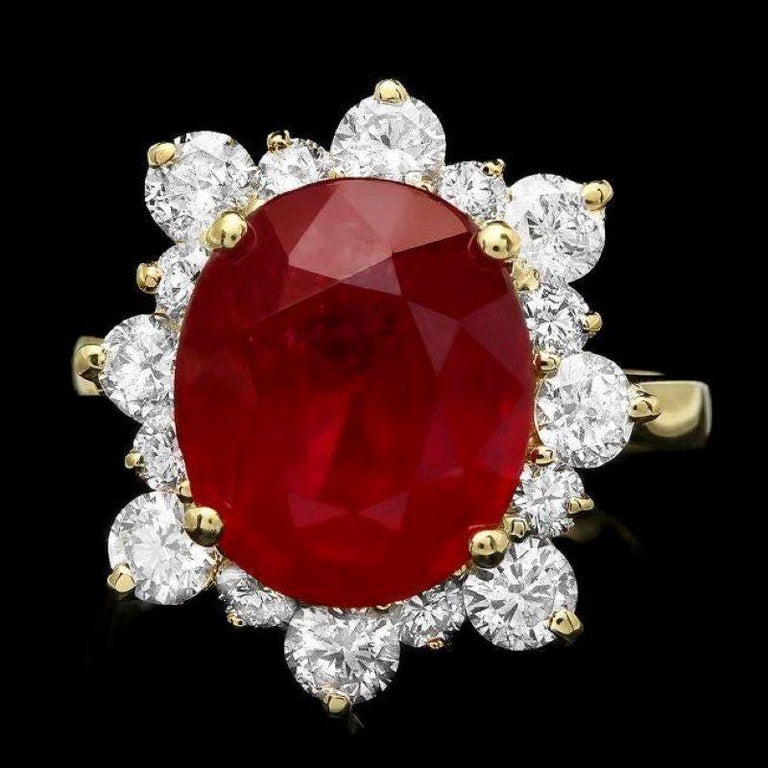 8.40 Carats Natural Red Ruby and Diamond 14K Solid Yellow Gold Ring For ...