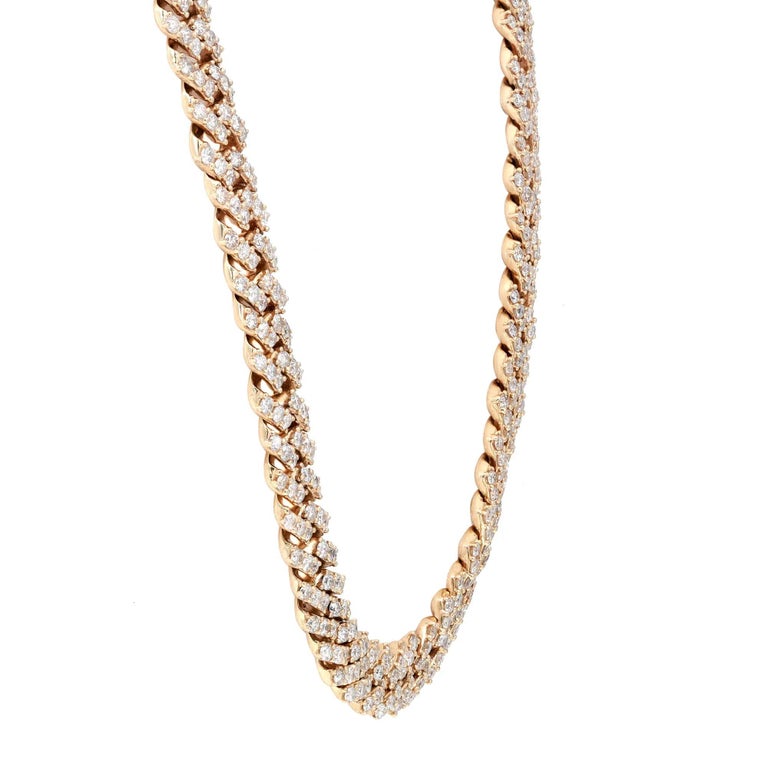 8.43cttw Round Cut Diamond Cuban Link Statement Necklace 14k Yellow ...