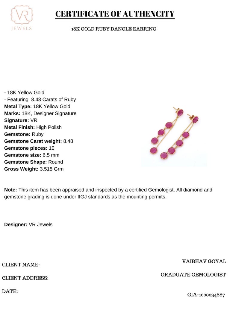 8.48 Ct Ruby Double Chain Dangle Earrings in 18K Yellow Gold, Gifts for ...