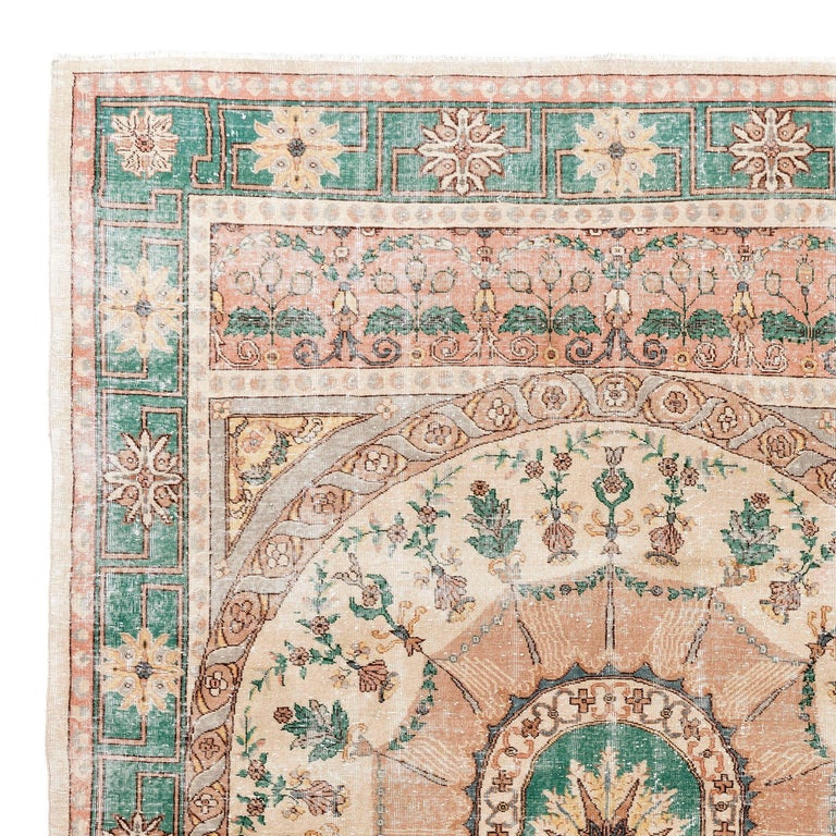 8.4x12 Ft Unusual Vintage Hand-Knotted European Rug. French Design Wool ...