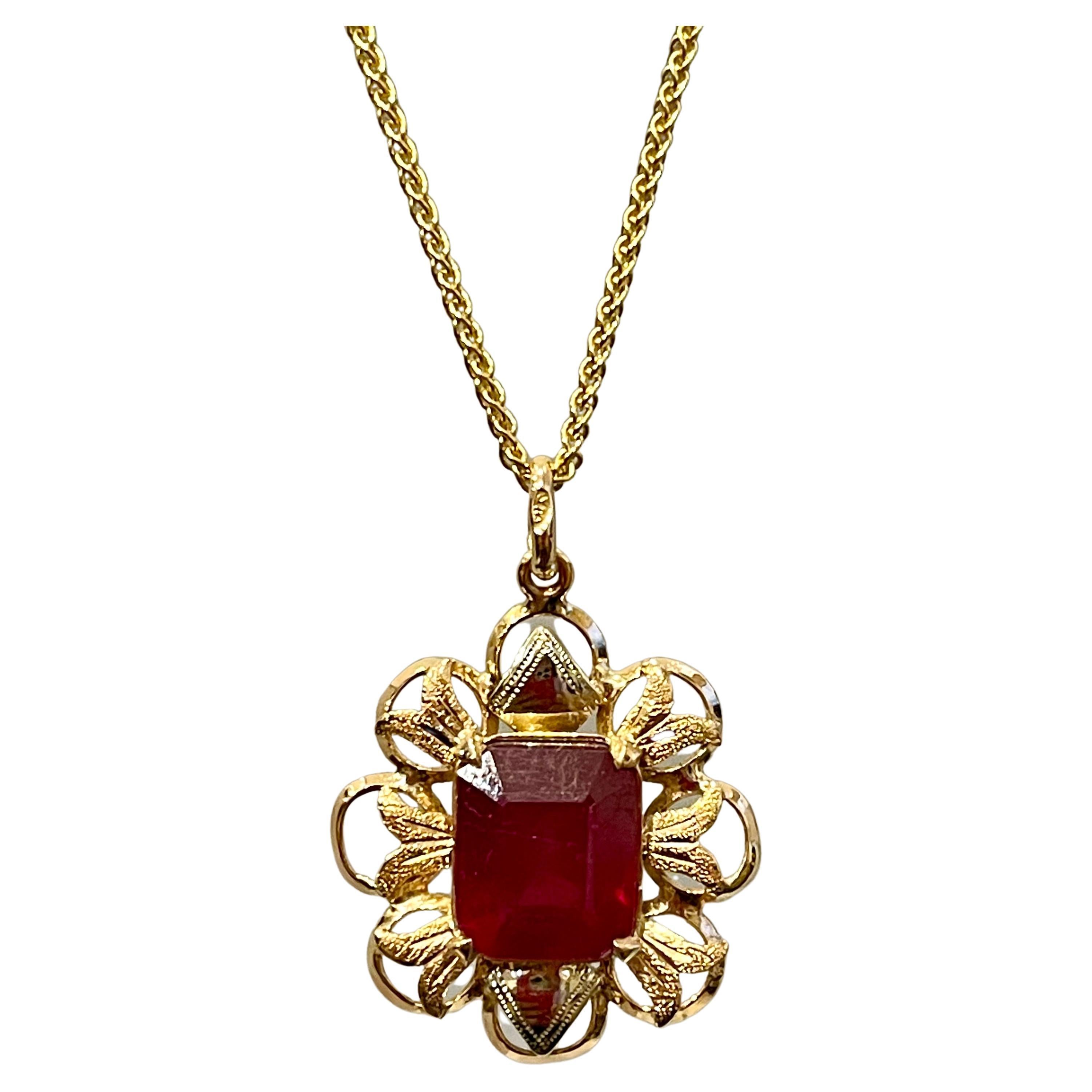 8.5 Carat Cushion Cut Treated Ruby Pendant 14 Karat Yellow Gold With ...