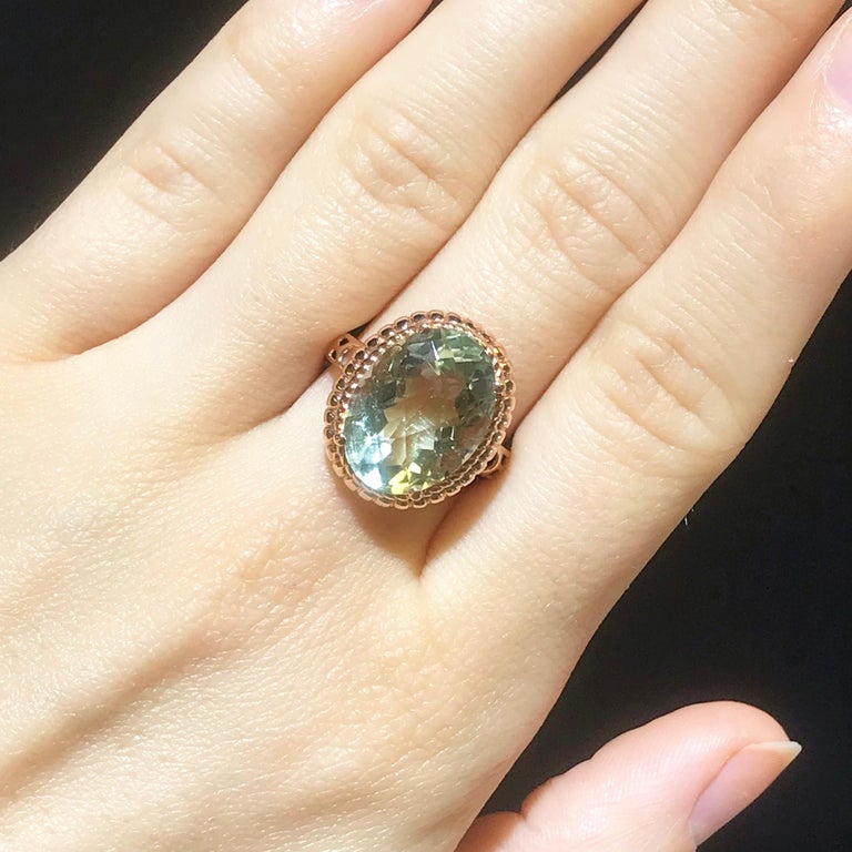 8.50 Carat Oval Green Amethyst Gemstone Ring in 14 Karat Gold Genuine ...