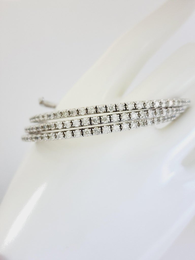 8.50 Carat Triple Row Flexible Bangle White Gold 14 Karat Bracelet For ...