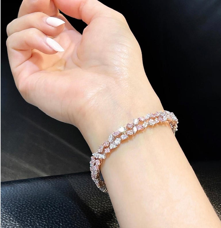 8.58ct Double Row Pink and White Diamond Bracelet For Sale at 1stDibs