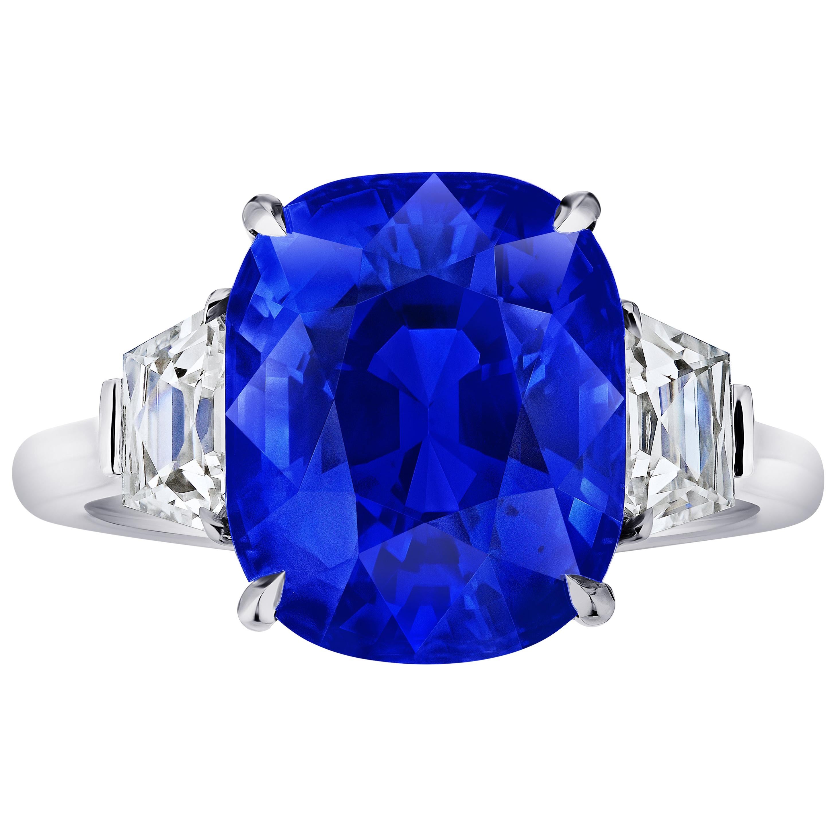 2.61 Carat Cushion Blue Sapphire and Diamond Ring For Sale at 1stDibs