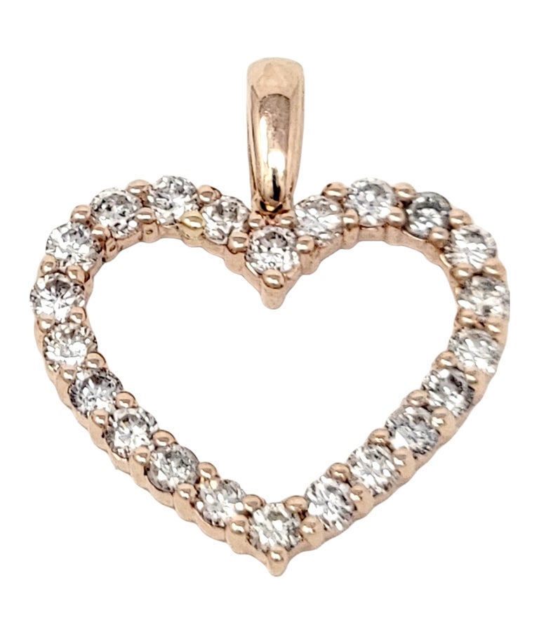 .86 Carat Total Round Brilliant Diamond Open Heart Pendant in 14 Karat ...