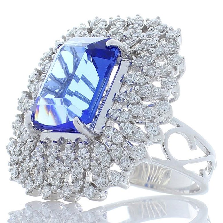 8.62 Carat Emerald Cut Tanzanite and Diamond Cocktail Ring in 14 Karat ...