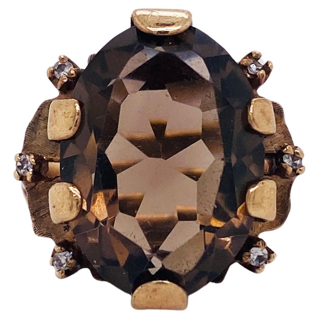 Smokey Quartz Antique 14 Karat Gold Ring, 10 Carat Emerald Cut ...