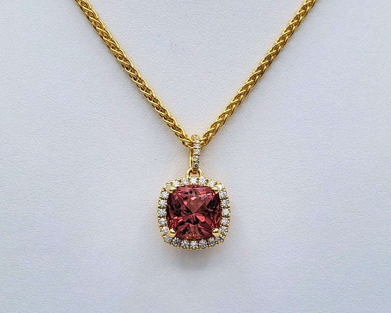 8.68 Ct. Cushion Cut Pink Tourmaline and Diamond Pendant in 18K Gold ...