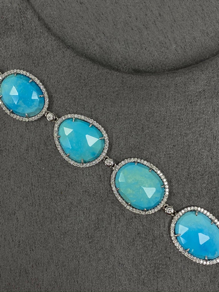 86.97 Carat Rose Cut Turquoise and Diamond Necklace For Sale at 1stDibs