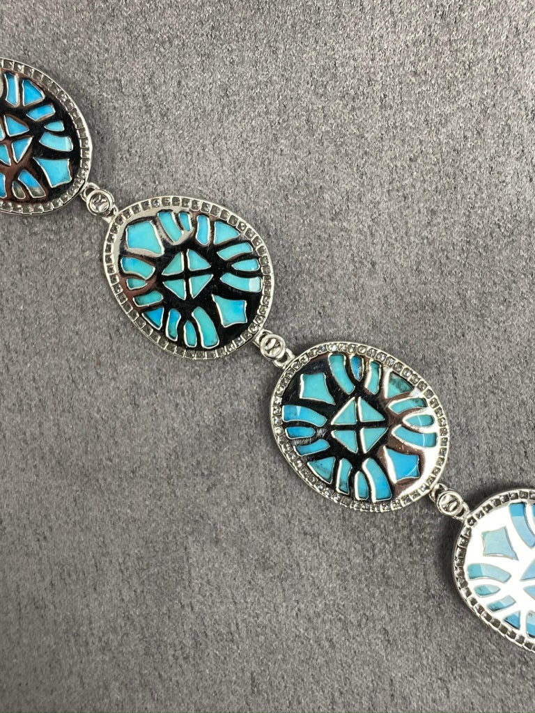 86.97 Carat Rose Cut Turquoise and Diamond Necklace For Sale at 1stDibs