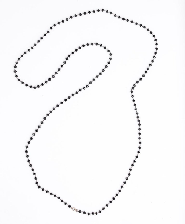 87 Carat Black Diamond Bead Long Gold Chain Necklace For Sale at ...