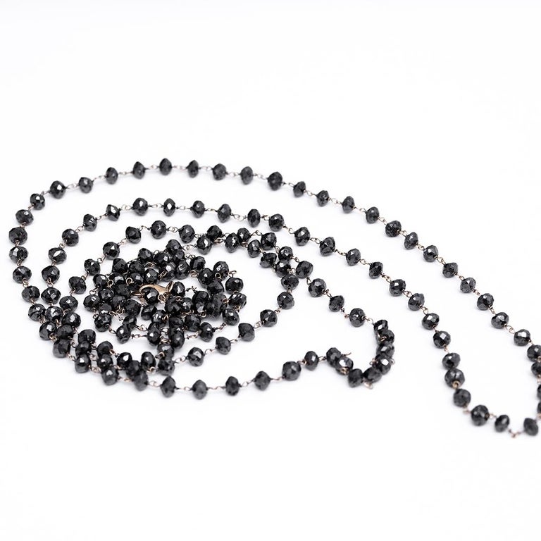 87 Carat Black Diamond Bead Long Gold Chain Necklace For Sale at ...