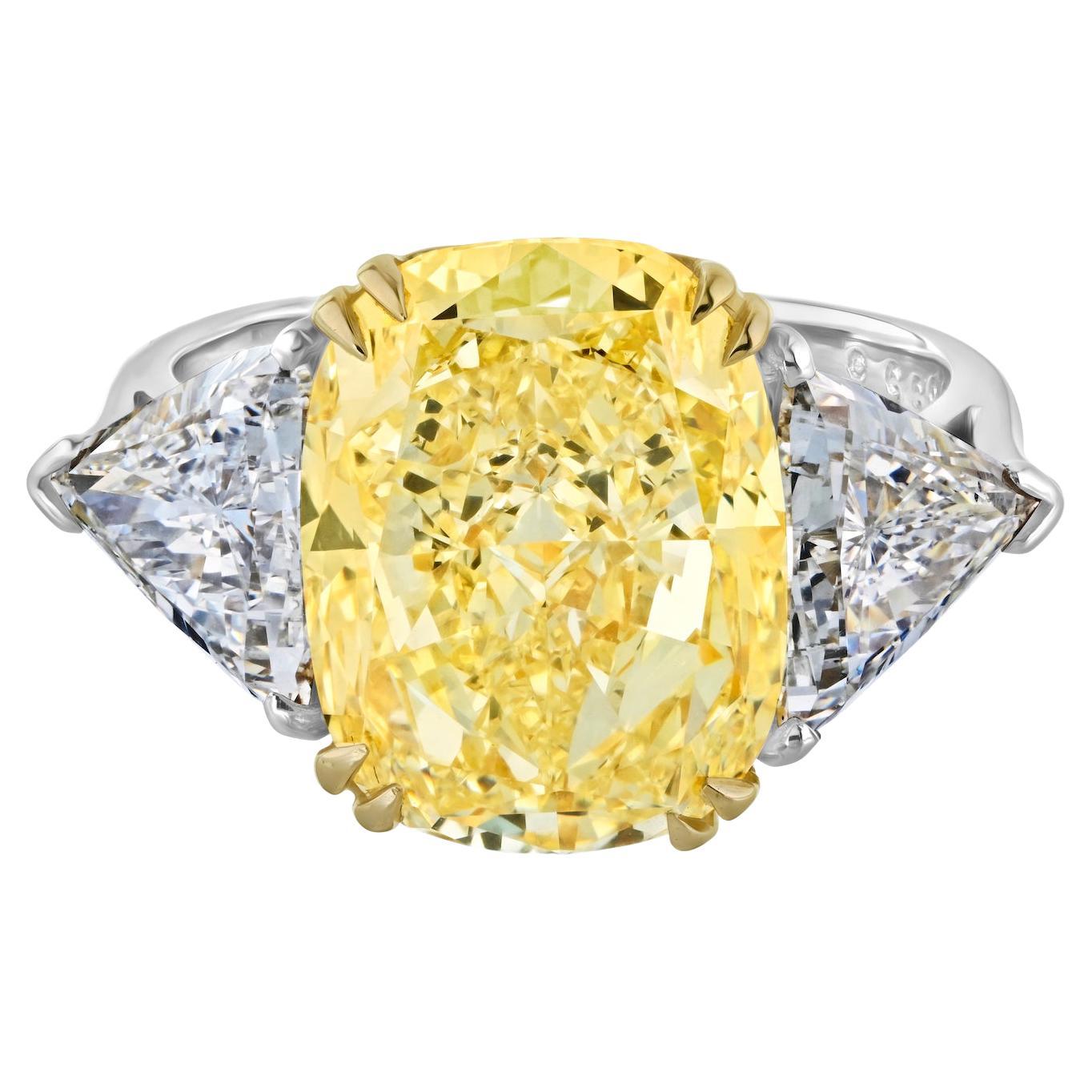 1.32 Carats Cushion Cut Intense Yellow Diamond Three-Stone Halo ...