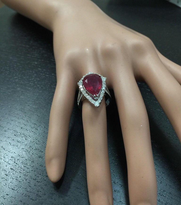 8.70 Carats Impressive Natural Red Ruby and Diamond 14K White Gold Ring For Sale at 1stDibs