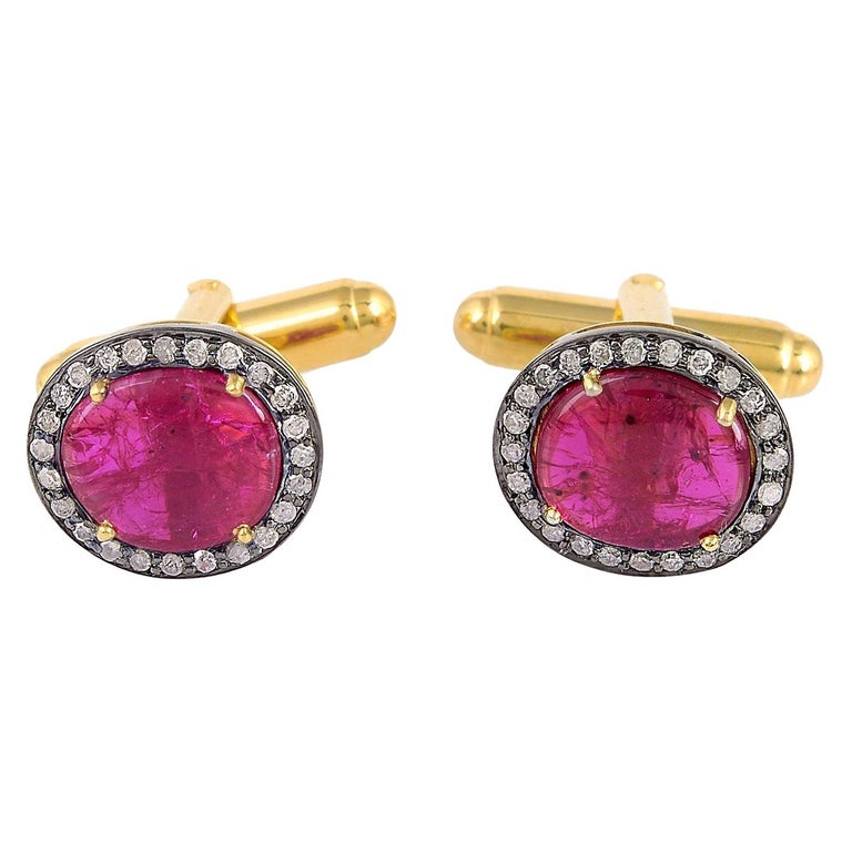 8.75 Carat Ruby Diamond Cufflinks For Sale at 1stDibs