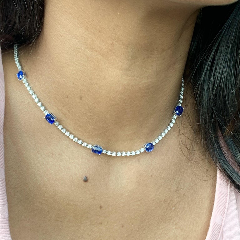 Victorian Era Style 8.76 Carat Blue Sapphire Studded Necklace in 18k ...