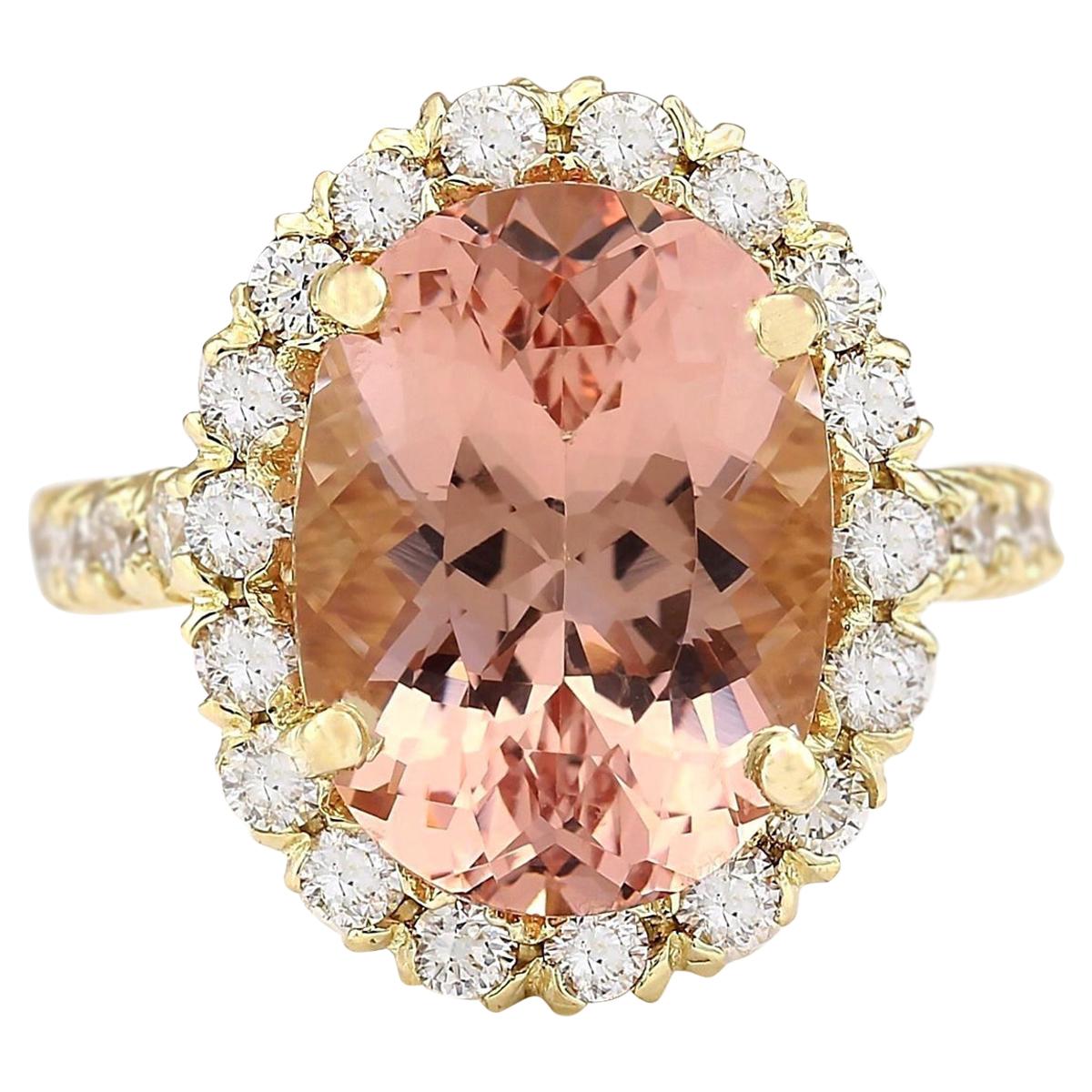 7.23 Carat Natural Morganite 18 Karat Yellow Gold Diamond Ring For Sale ...