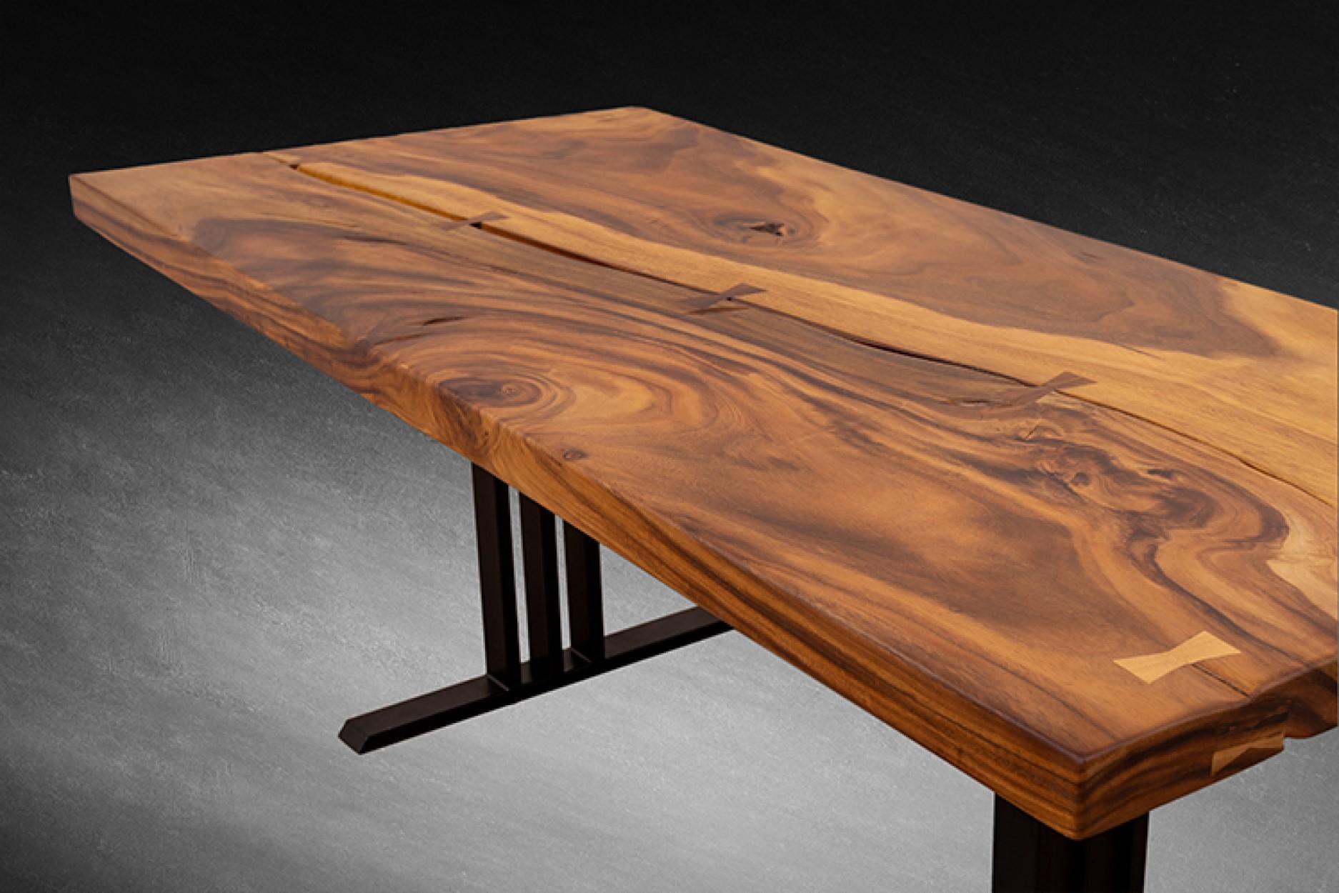 Natural Siam Walnut/Acacia Slab Dining/Conference Table on Metal Legs ...