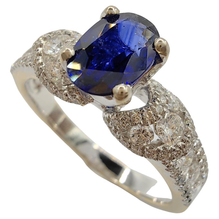 .88 Carat Oval-Cut Sapphire 88 Diamond Cluster Ring in 18k White Gold ...