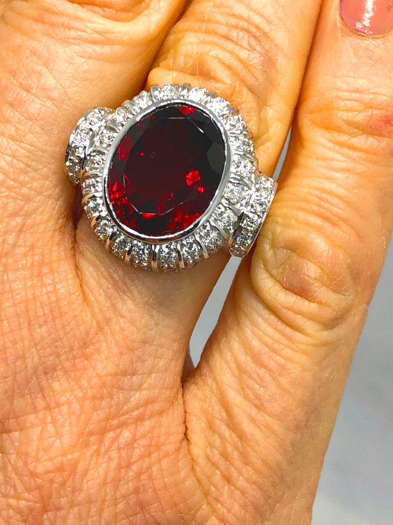 8.81 Carat Natural Red Tourmaline White Diamond Cocktail Ring For Sale ...
