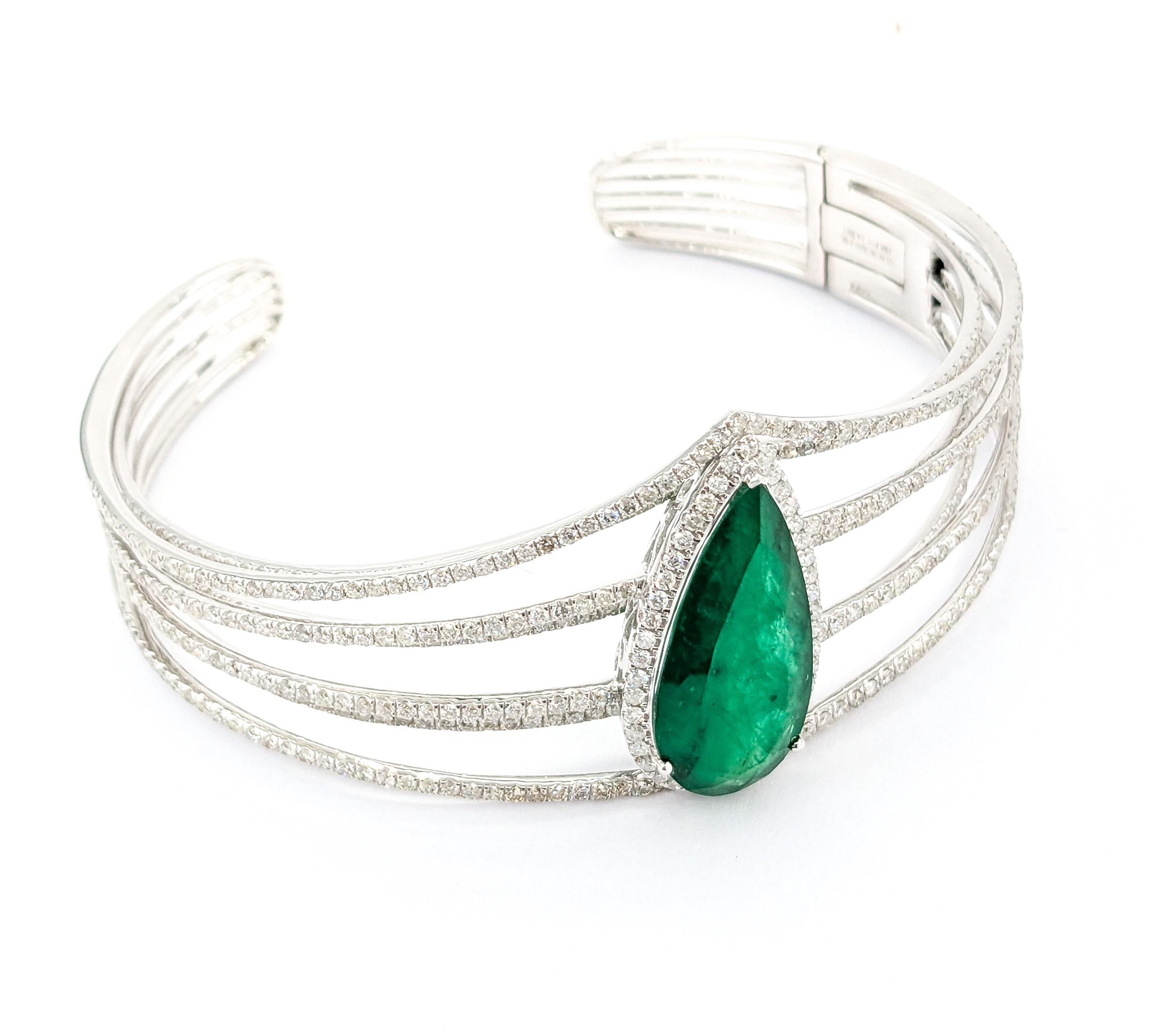 8.87ct Natural Emerald and Diamond Bangle Bracelet in White Gold For ...