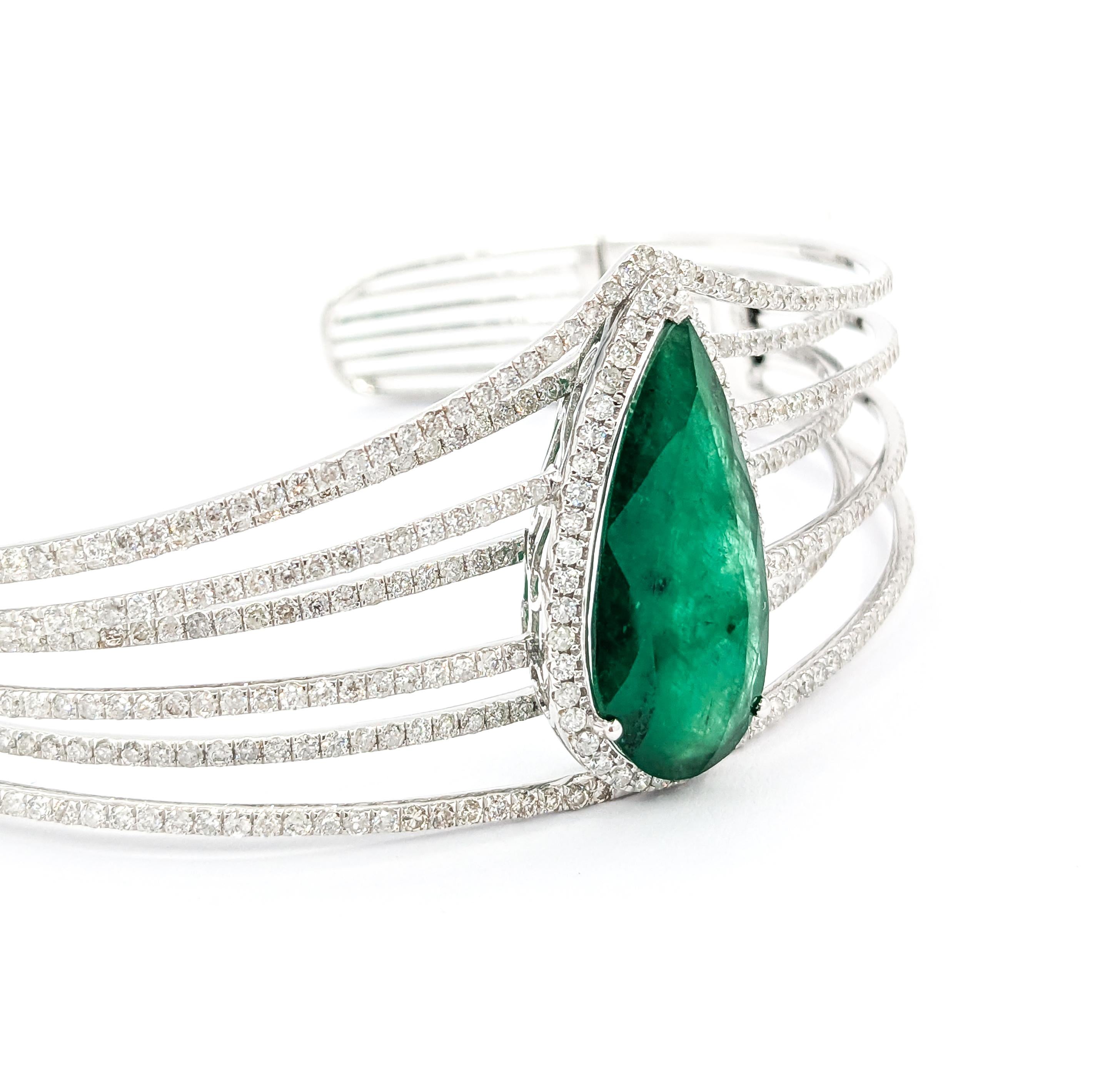 8.87ct Natural Emerald and Diamond Bangle Bracelet in White Gold For ...