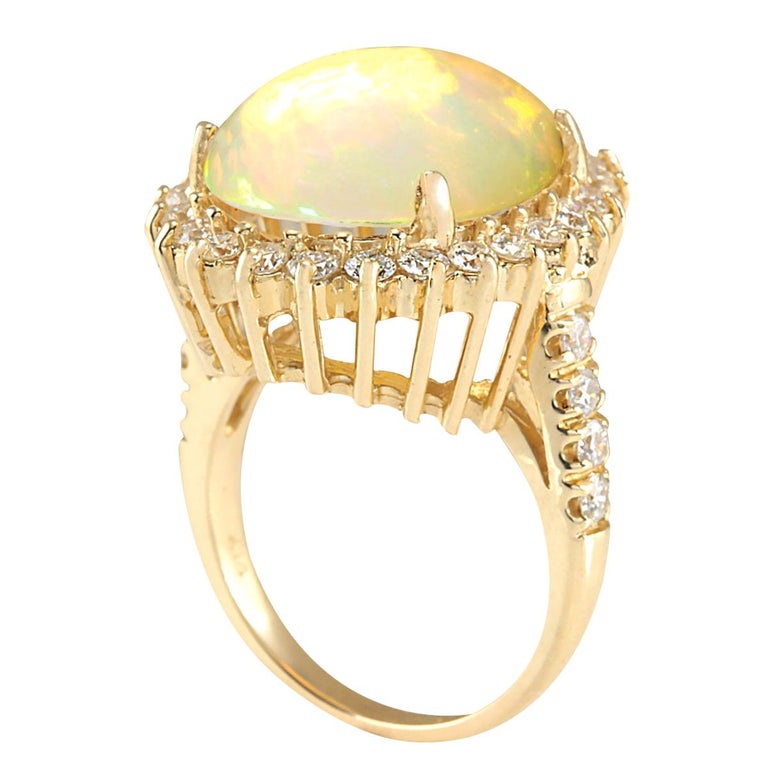 8.88 Carat Natural Opal 18 Karat Yellow Gold Diamond Ring For Sale ...