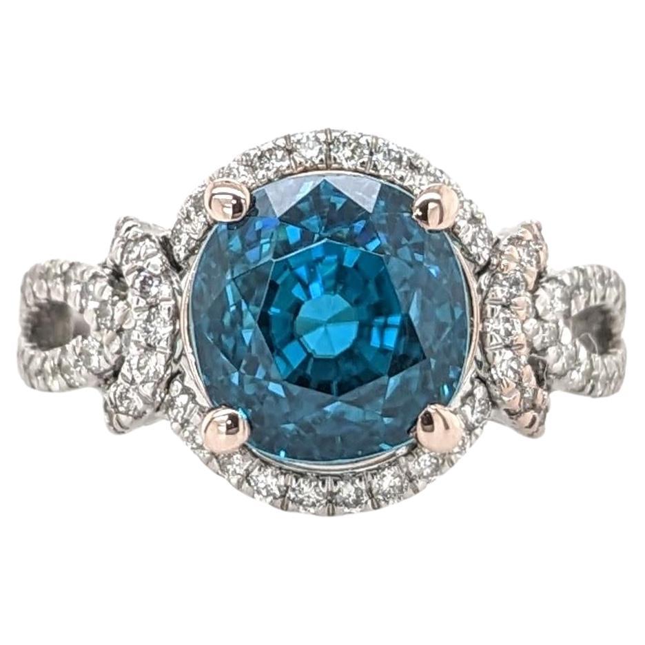 4.7ct Blue Zircon Ring w Earth Mined Diamonds in Solid 14K White Gold ...