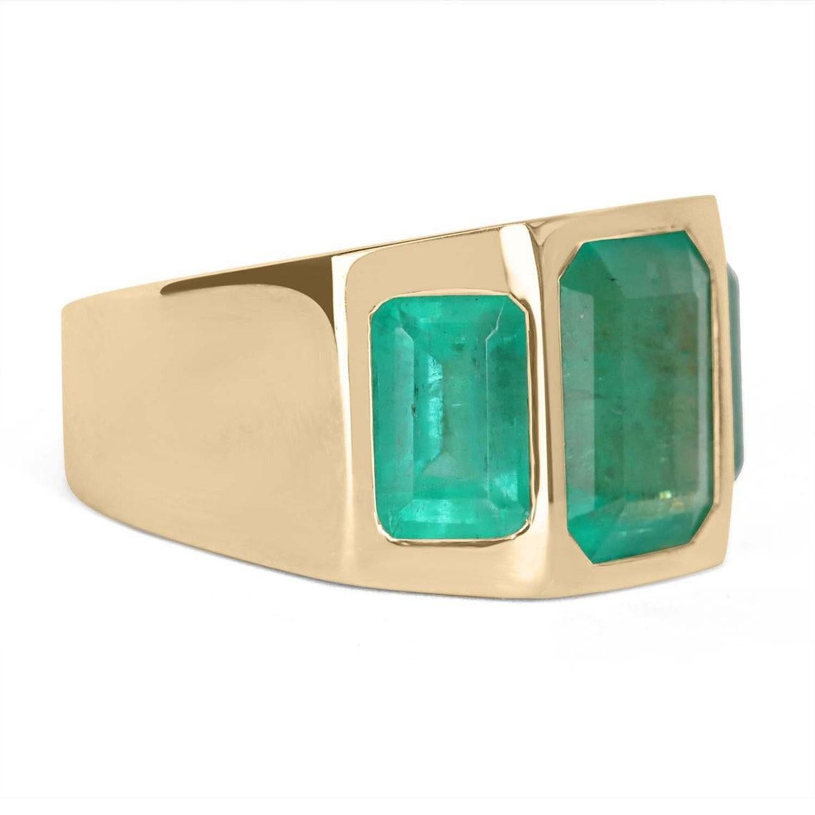 8.93tcw Emerald Cut Gypsy Three Stone Emerald Ring For Sale at 1stDibs ...
