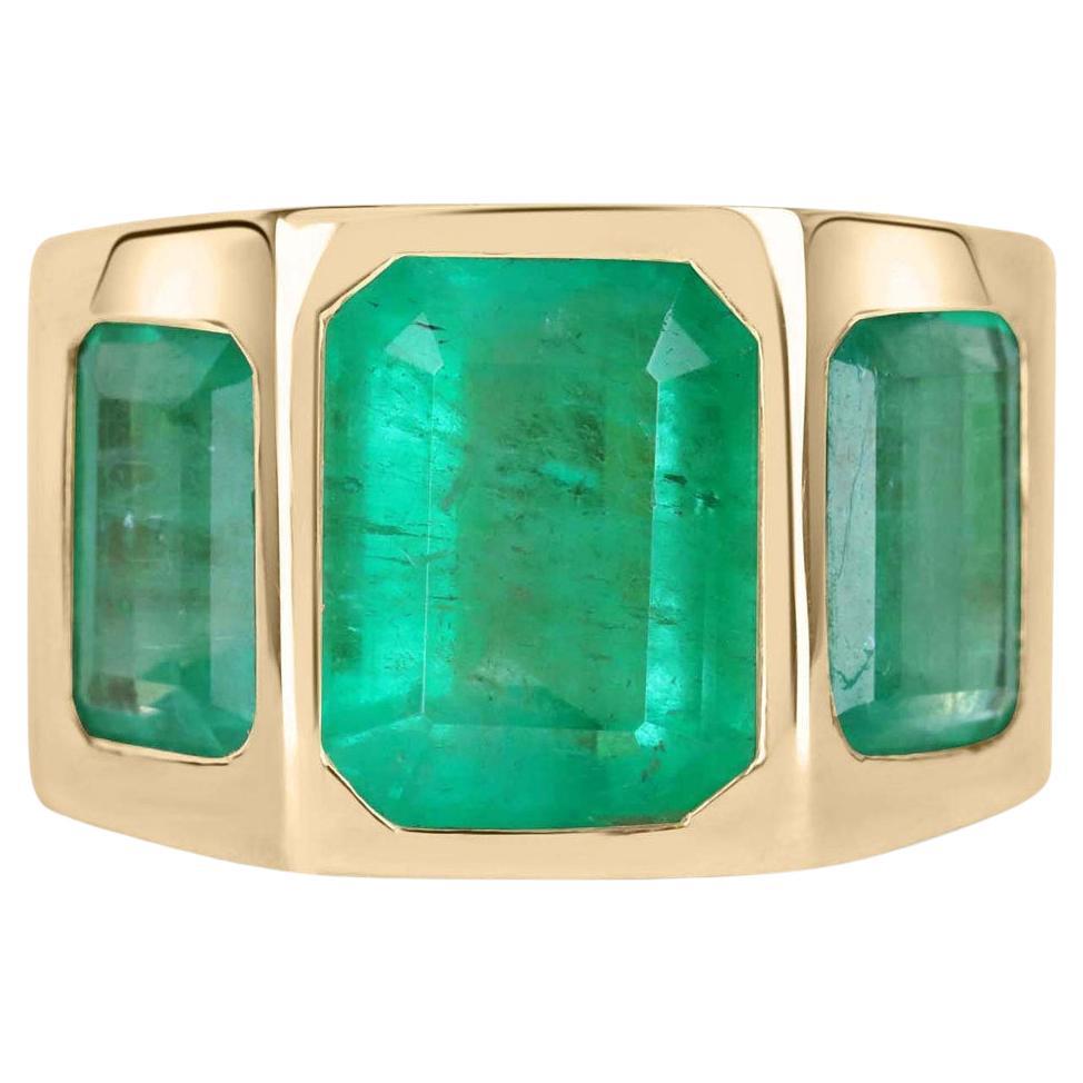 8.93tcw Emerald Cut Gypsy Three Stone Emerald Ring For Sale at 1stDibs ...