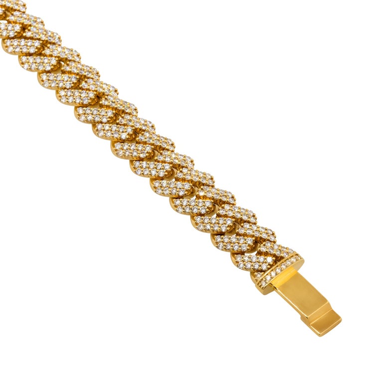 8.94 Carat Diamond Pave Cuban Link Chain Bracelet 14 Karat In Stock For ...