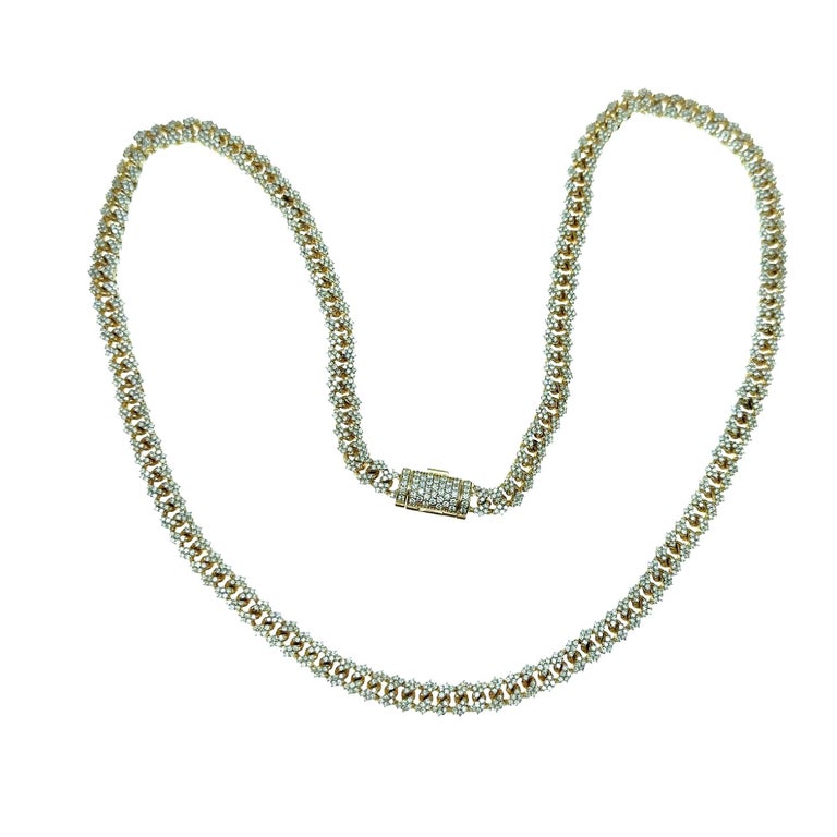 8MM Diamond Solid Gold MIAMI CUBAN Prong Set Necklace in 18kt Yellow ...