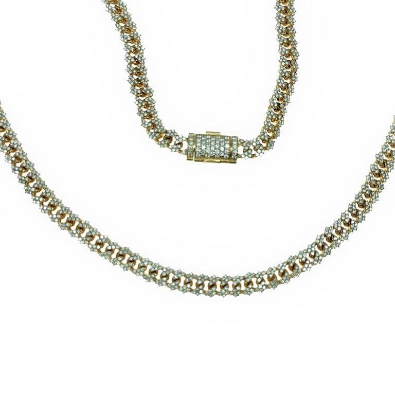 8MM Diamond Solid Gold MIAMI CUBAN Prong Set Necklace in 18kt Yellow ...