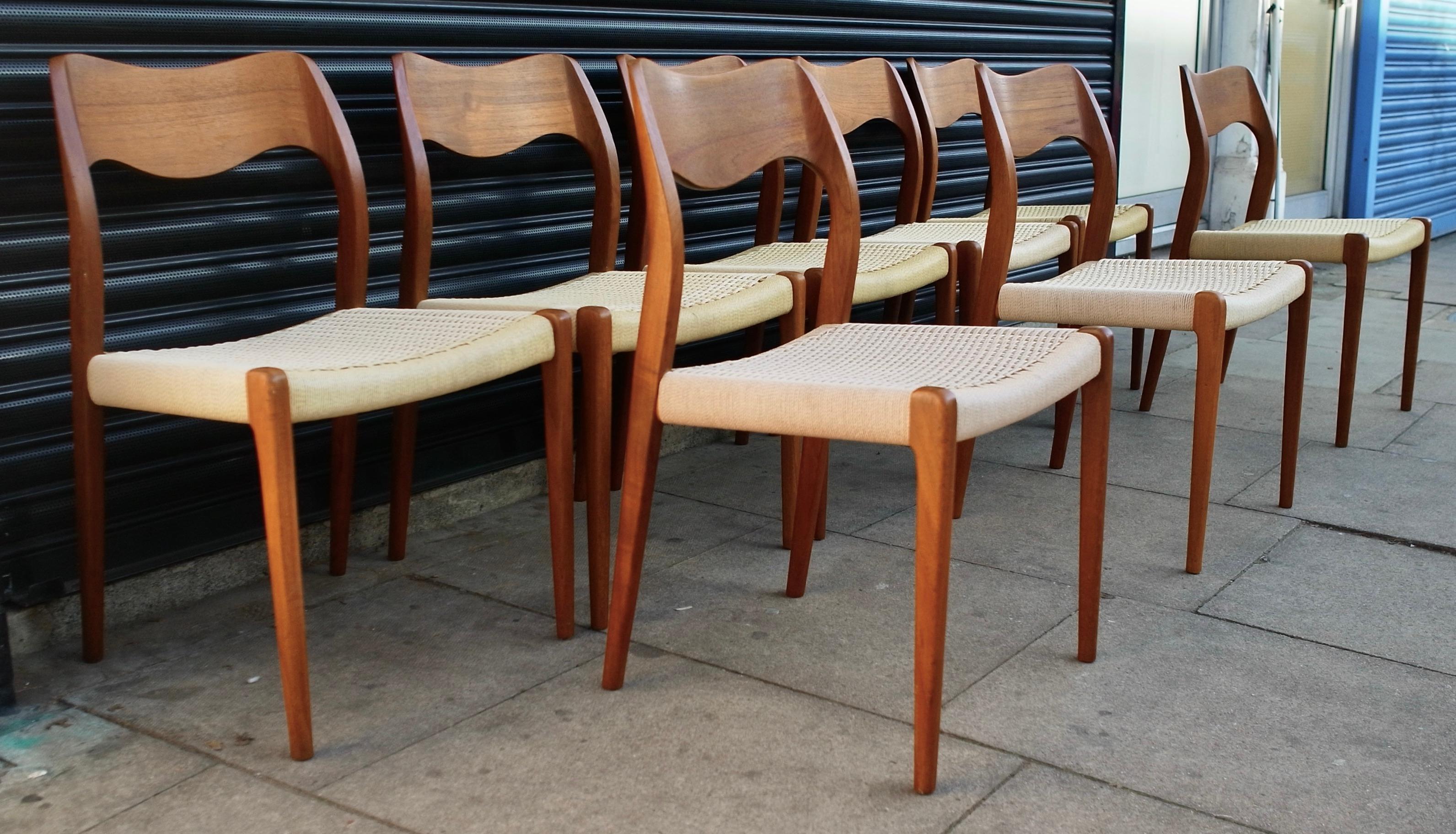8x Niels. O Moller 71 Teak Dining Chairs for J.L. Mollers with Woven ...