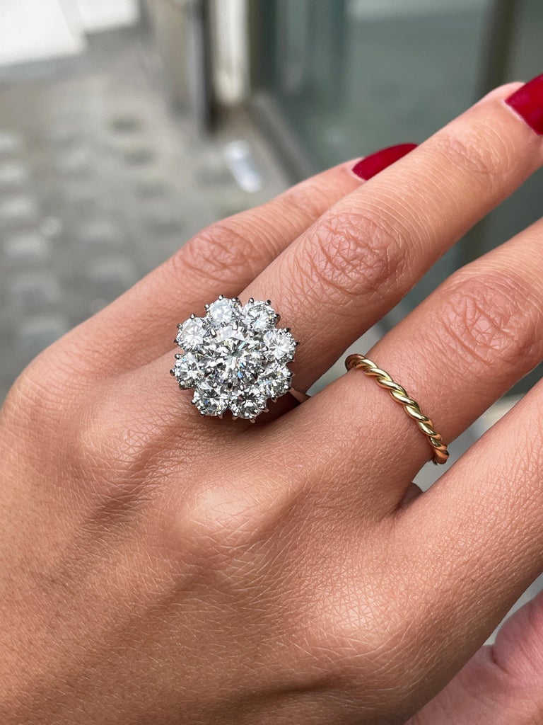 18 Carat White Gold Large Diamond Cluster Engagement Ring, England ...