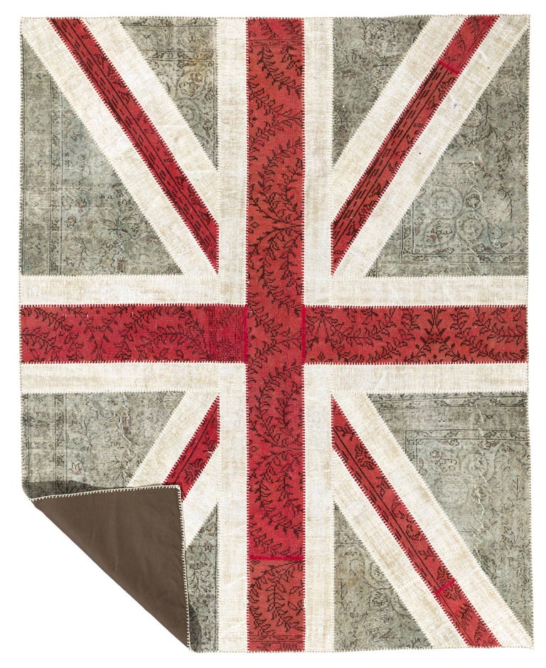 8x10 Ft Union Jack Design Patchwork Rug Made from Over-Dyed Vintage ...