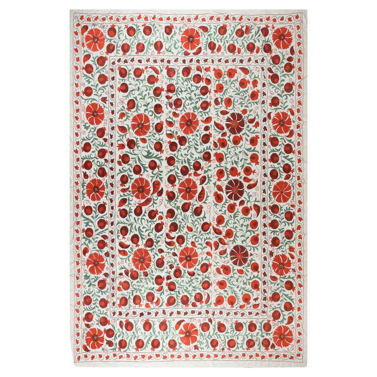 8x9.9 Ft Decorative Silk Hand Embroidery Asian Suzani Wall Hanging ...
