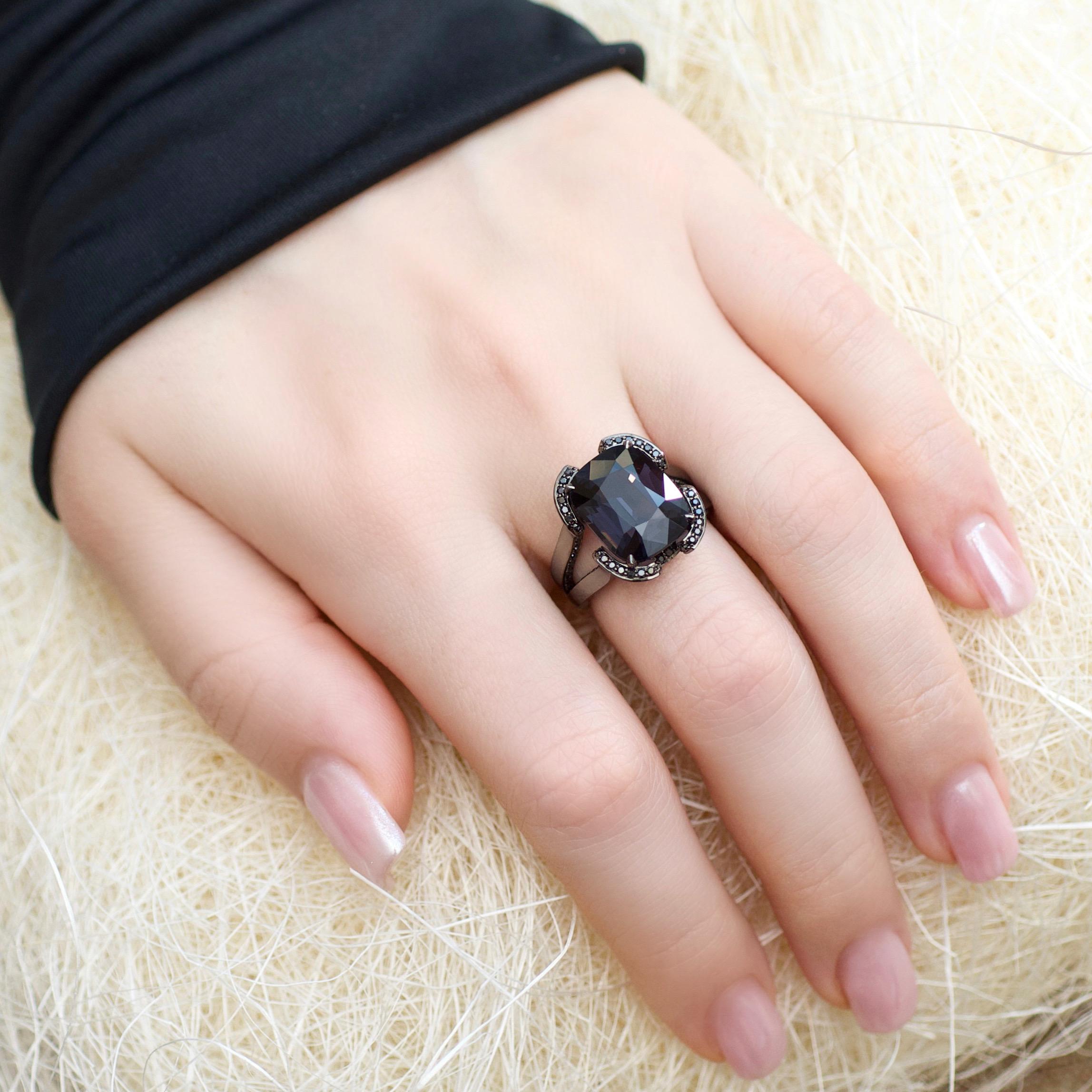 9 Сarat Grey Purple Thunderstorm Spinel Black Diamonds 14 Karat Gold ...