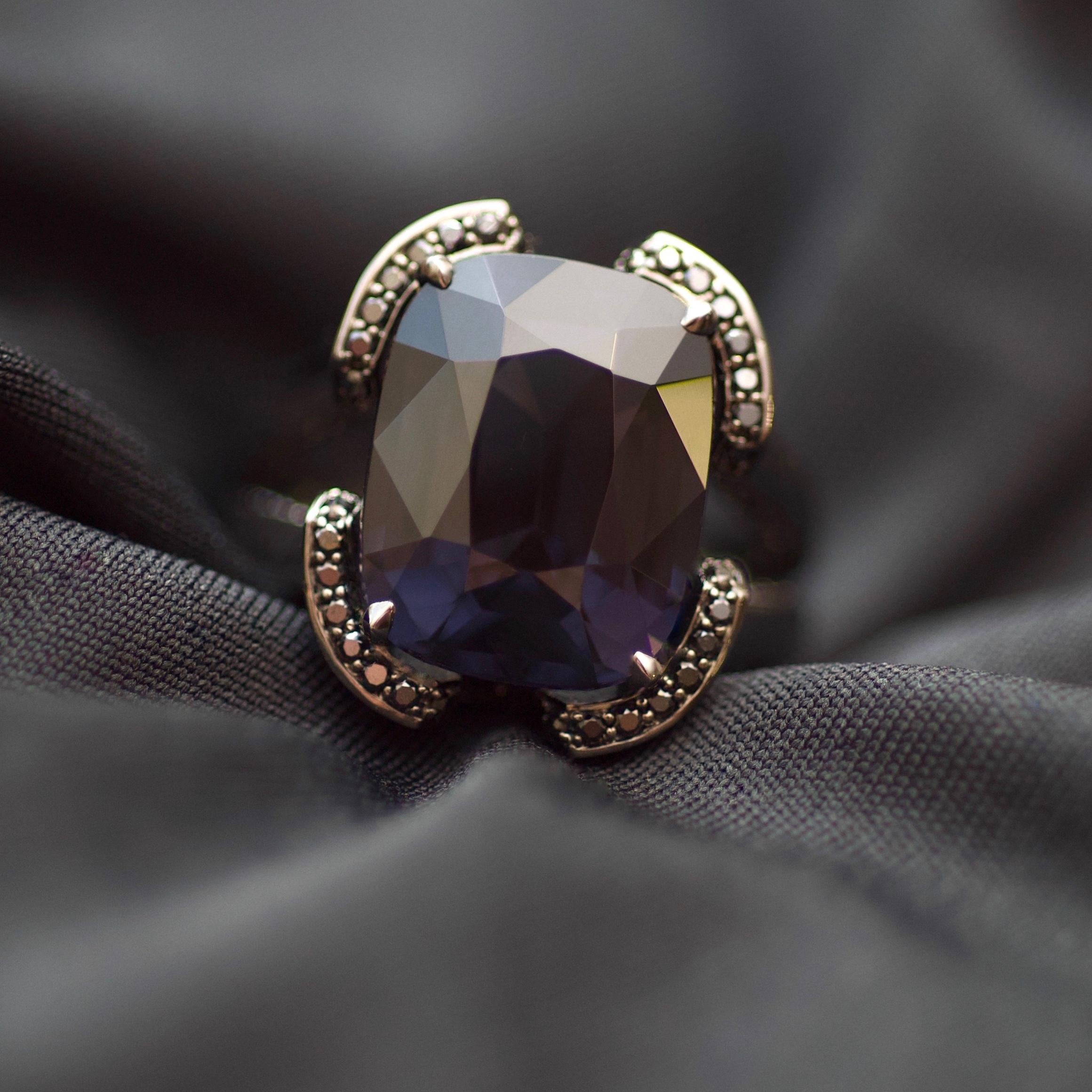 9 Сarat Grey Purple Thunderstorm Spinel Black Diamonds 14 Karat Gold ...