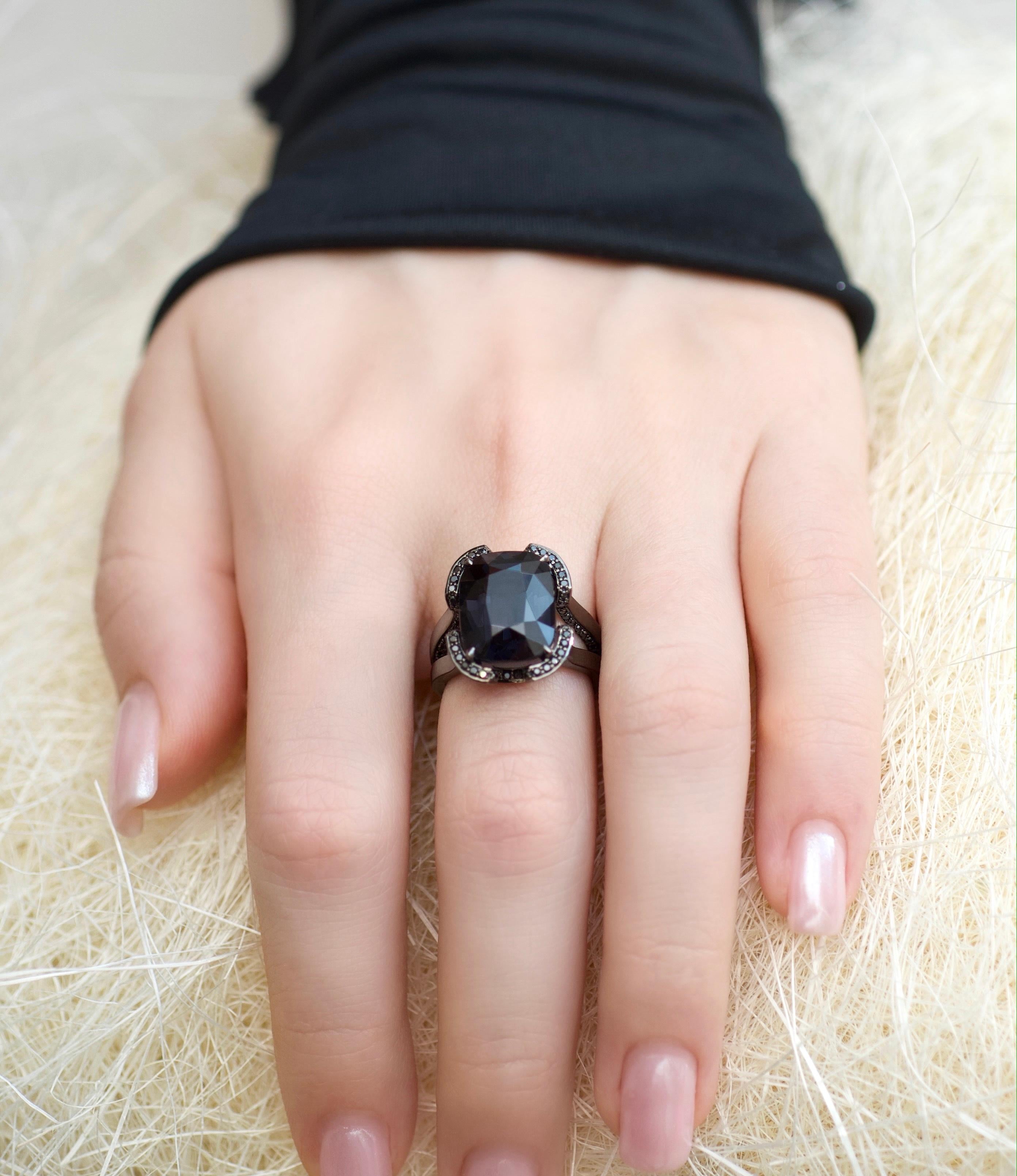 9 Сarat Grey Purple Thunderstorm Spinel Black Diamonds 14 Karat Gold ...