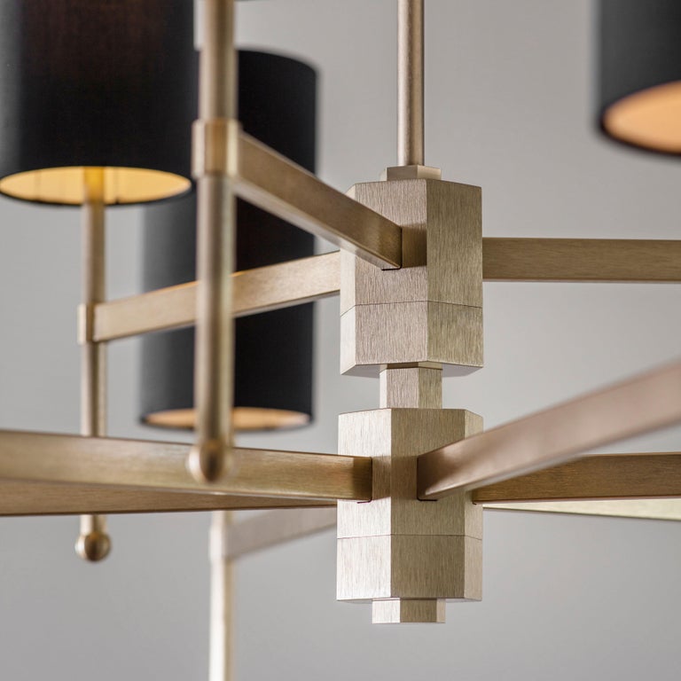 Midcentury 9-Arm Bronze Stem Chandelier with Silk Shades by Tigermoth ...